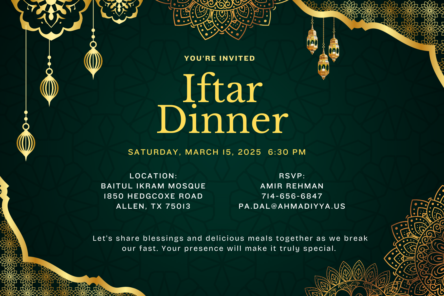 Join Our Iftar Dinner at Baitul Ikram Mosque – Ahmadiyya Muslim ...